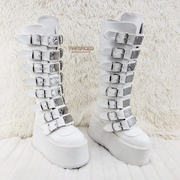 Demonia | Shoes | White Platform Goth Punk Rave Festival Knee Boots ...